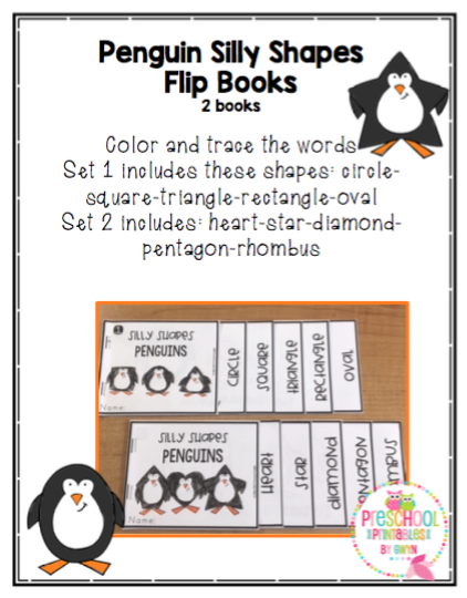 Penguin Silly Shapes Flip Book (2 books) ~ Preschool Printables