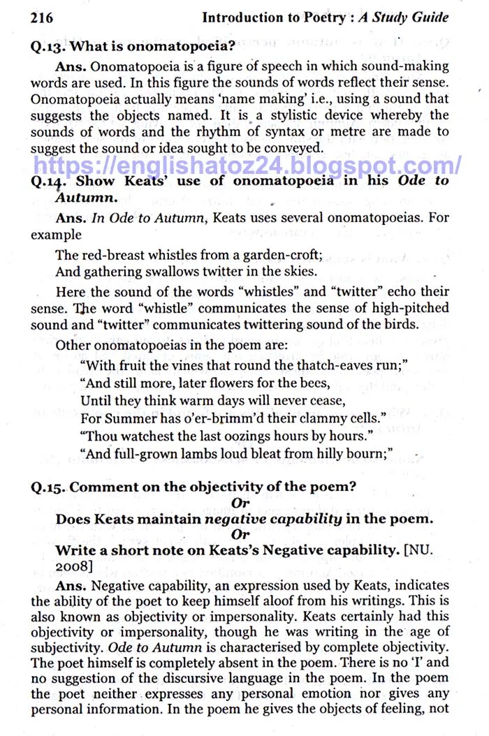 Short Questions with Answers (To Autumn – John Keats) - English Grammar ...
