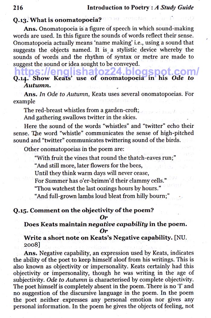 Short Questions with Answers (To Autumn – John Keats) - English Grammar ...