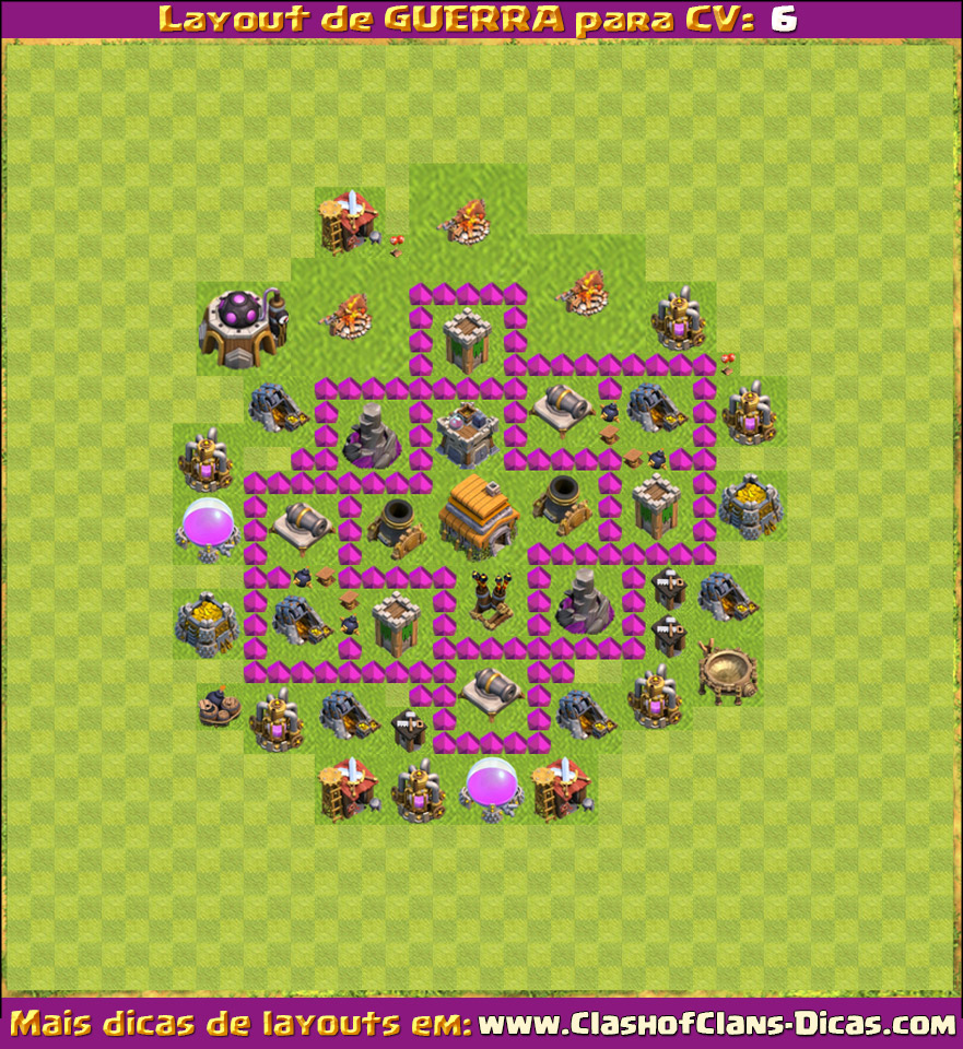 Layout para Centro de Vila 6 em Guerra - Clash of Clans Dicas, Gemas ...