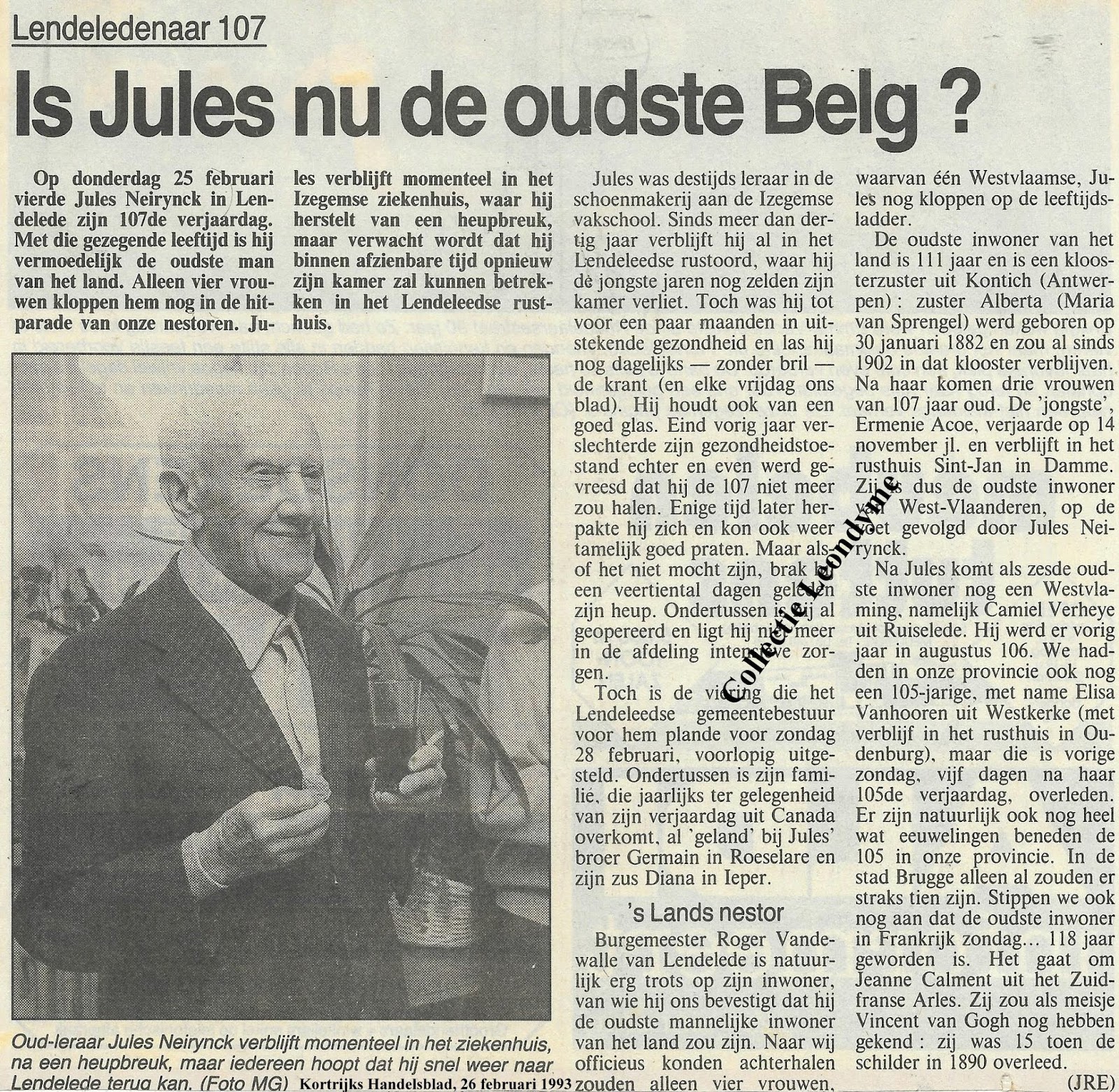 Historische weetjes: Jules-Leo Neijrinck 1886-1994, de 108-jarige ...