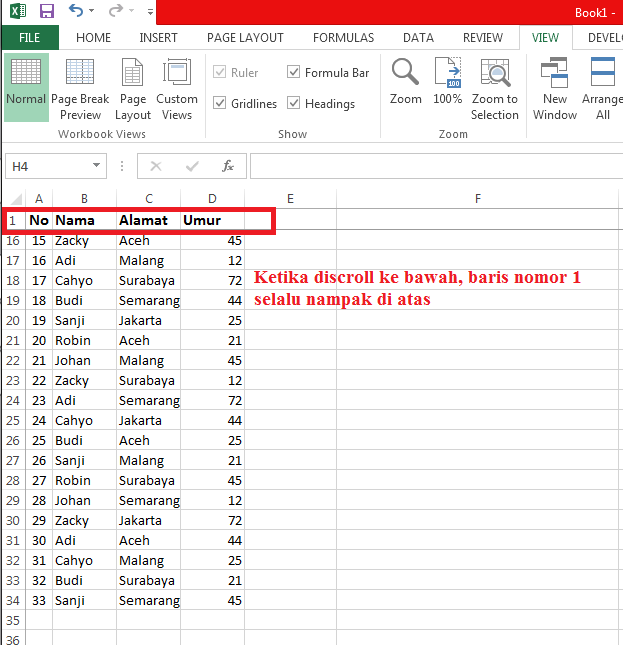 Cara Membuat Kolom atau Baris Pertama Tetap di Tempatnya (Tidak Geser ...