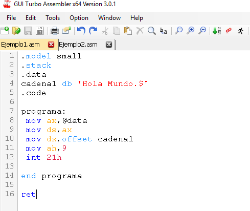 Lenguajes de Interfaz: Unidad No.1-Hola mundo 1 con GUI turbo assembler