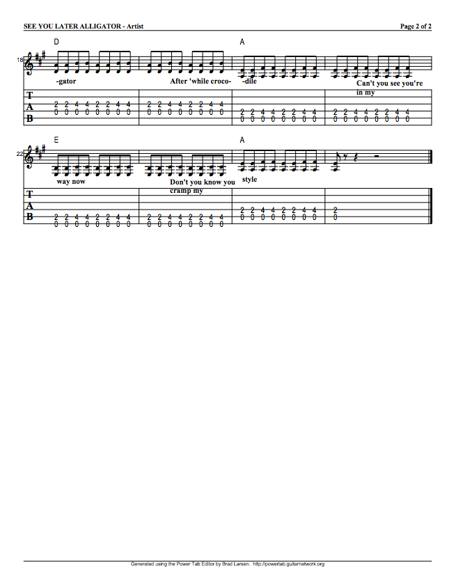 Guitar Tabs: Tabs And Song Sheet For: See You Later Alligator