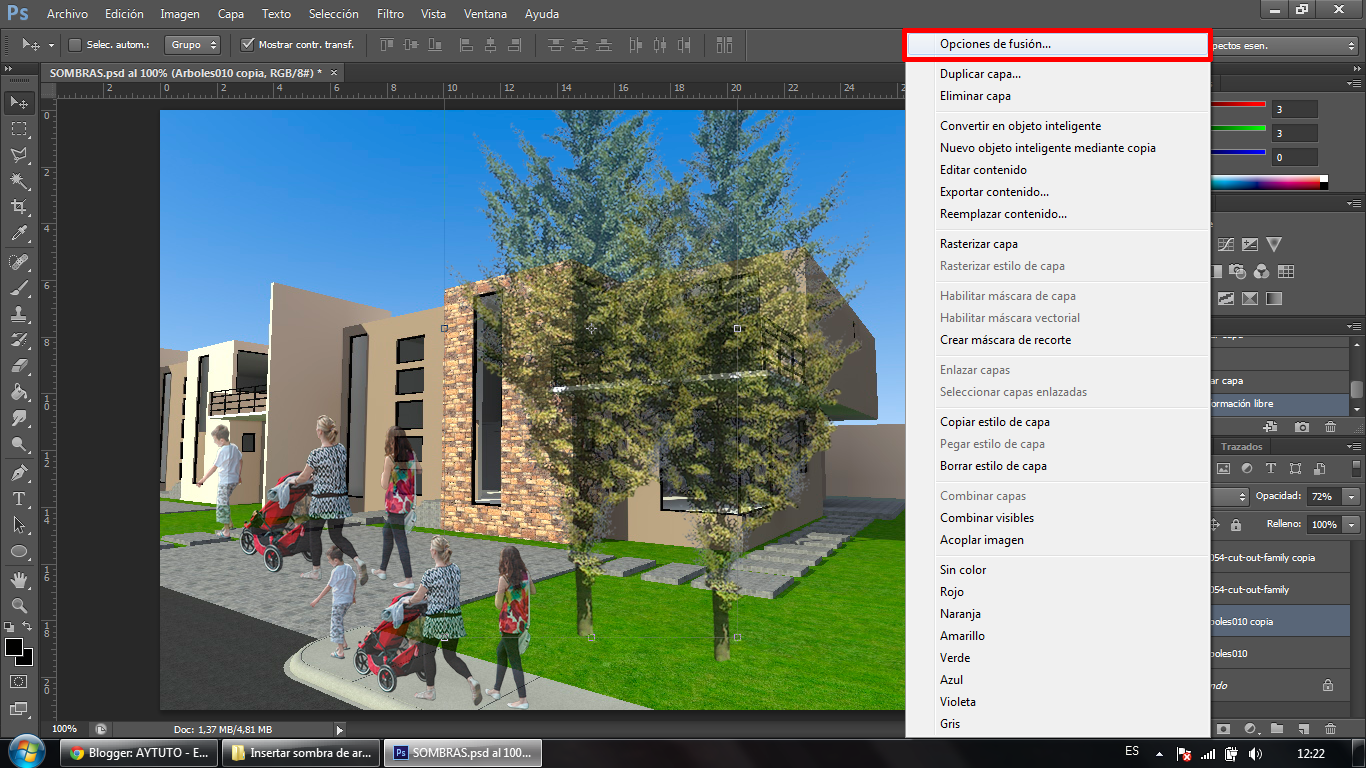 Añadir sombra a árboles/personas/objetos en un render con PHOTOSHOP ...