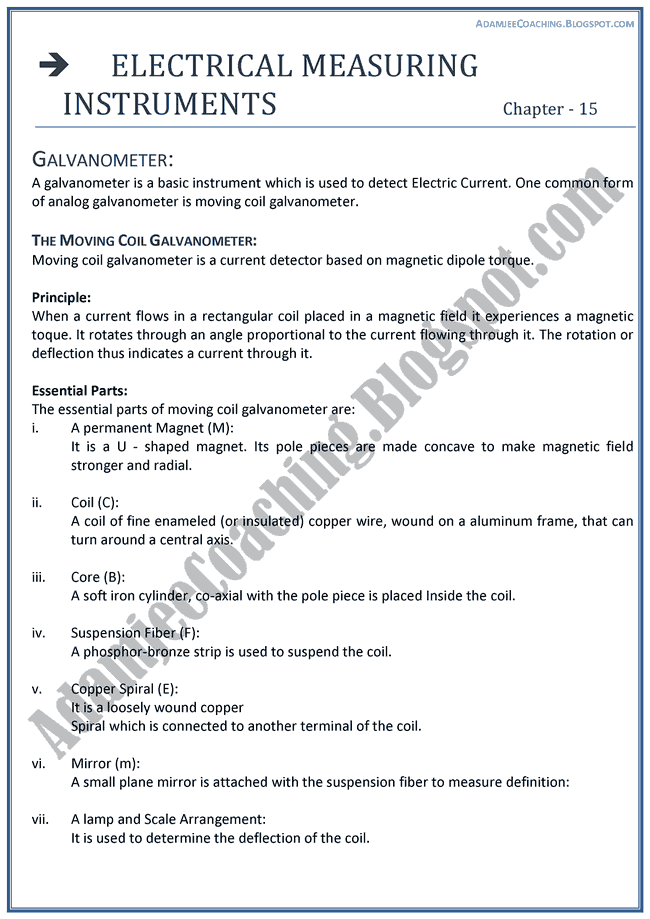 Adamjee Coaching: Electrical Measuring Instruments - Theory Notes ...