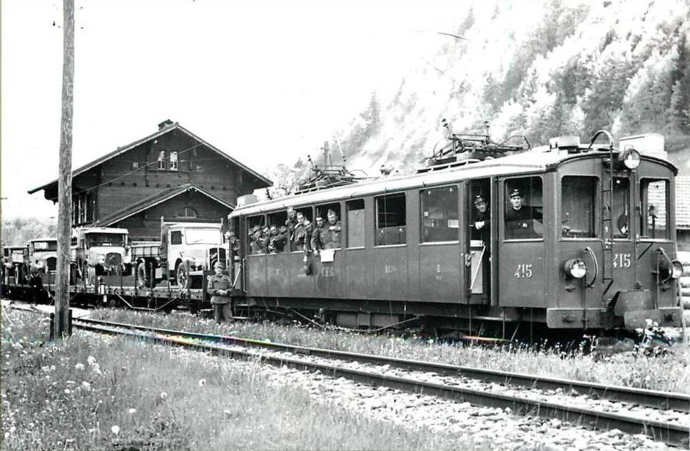 transpress nz: military train in Fribourg, Switzerland, 1930s