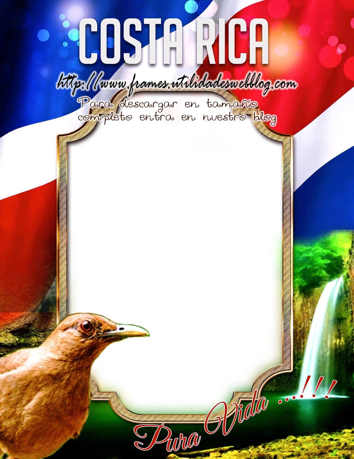 Patriótico marco para fotos con bandera y ave nacional de Costa Rica ...