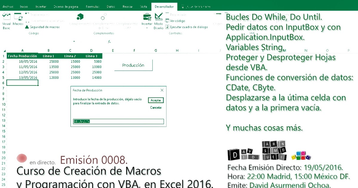 Curso De Macros Y Programación Vba En Excel 2016 Variables String Bucles Do Inputbbox Y