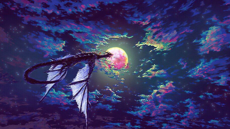 Dragon, Art, Night, Sky, Moon, Fantasy, 4K, #6.767 Wallpaper PC Desktop
