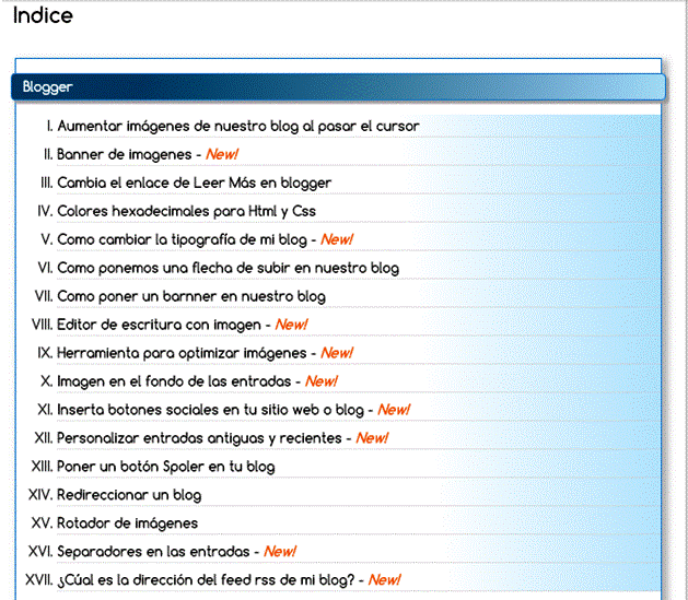 Indice fácil para nuestro blog