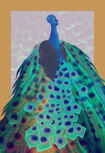 Digital Drawing: Peacock Lady—Painted and Completed