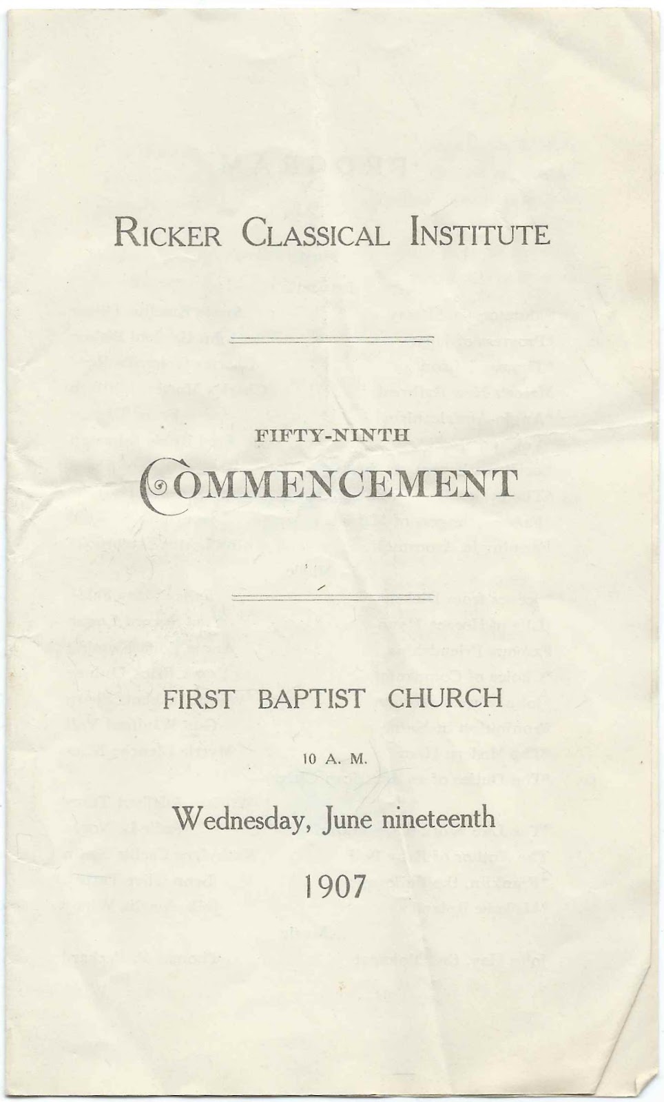 Heirlooms Reunited: 1907 Commencement Program for Ricker Classical ...