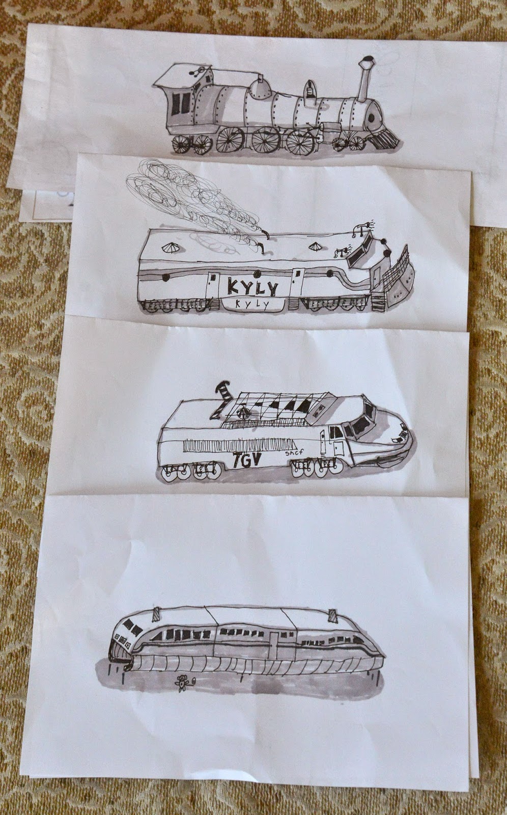A school of fish: More train drawings and paper models