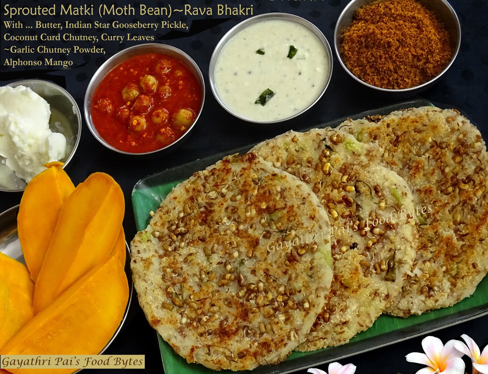 Gayathri Pai's Food Bytes: Sprouted Matki (Moth Beans)~Rava Bhakri.