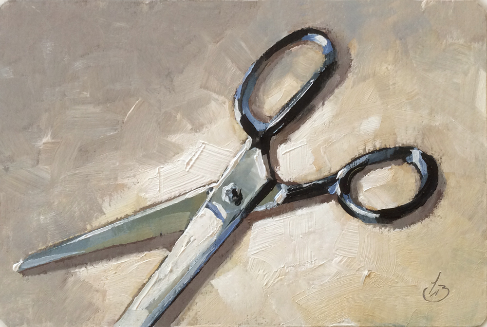 TOM BROWN FINE ART: SCISSORS, FRAMED STILL LIFE by TOM BROWN