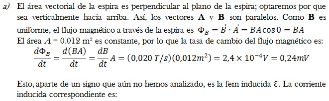 Física: Ejemplo: Fem y corriente inducida en una espira