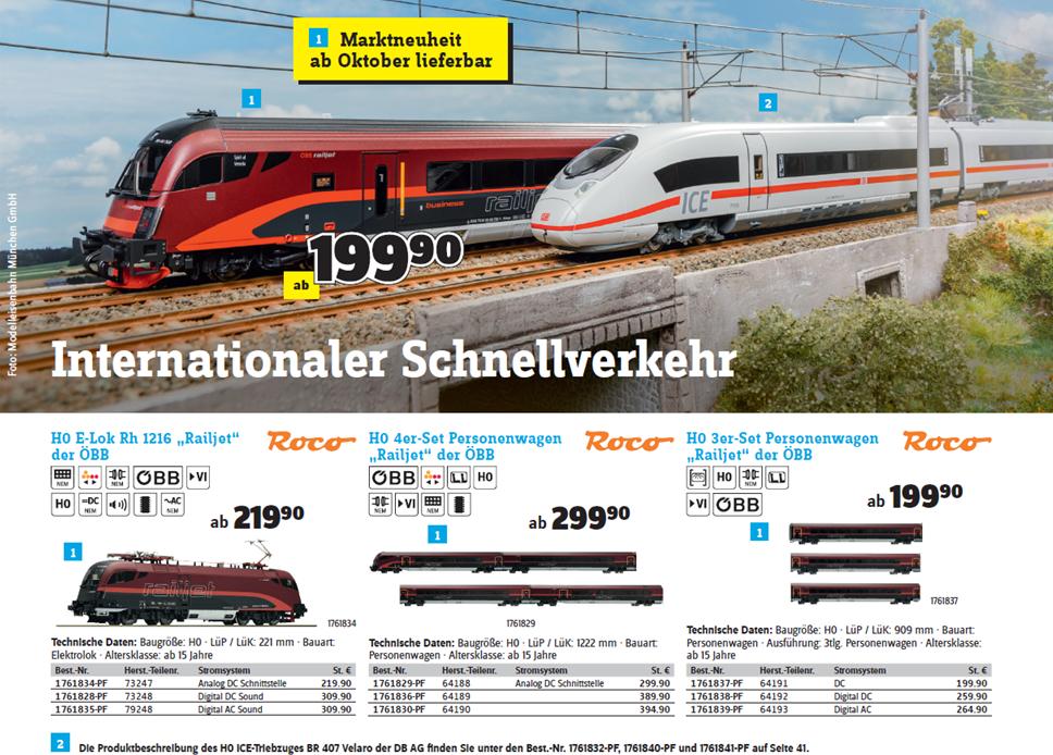 今回のラインナップは過去に発売されたRailjet同様客車は室内灯付きもあるけど1216のカメラ付きはなし。