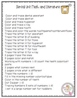Dental Unit Math and Literature Preschool "No Prep" ~ Preschool Printables