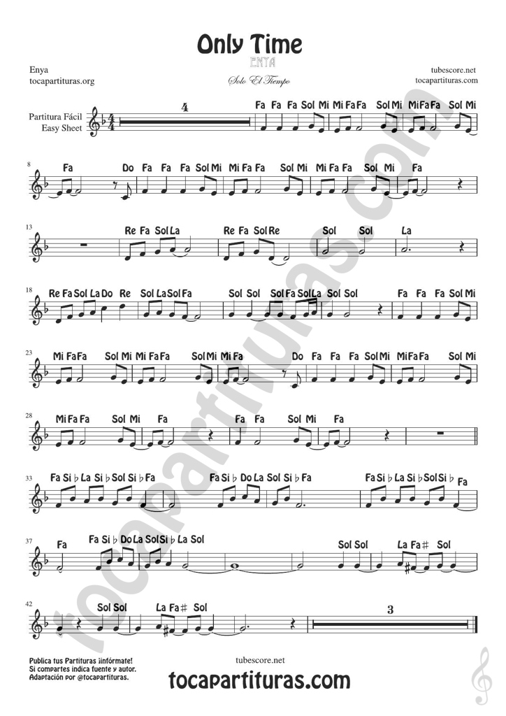 tubescore: Only Time by Enya Sheet Music for Flute, Violin, Alto Sax ...