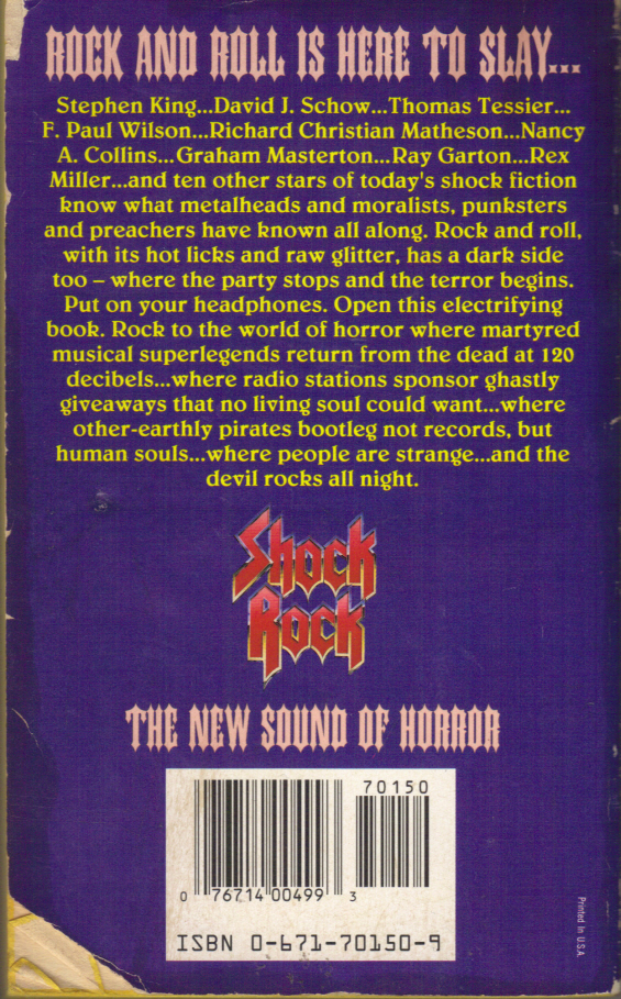 Too Much Horror Fiction: Shock Rock, edited by Jeff Gelb (1992): The ...