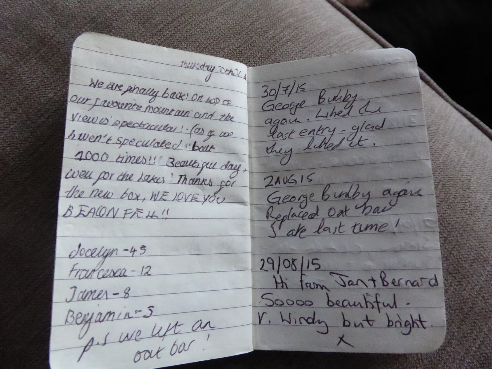 Beacon Fell log book