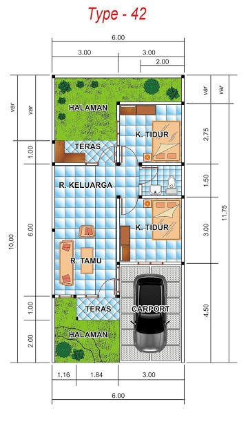Ide 35 Denah Rumah Type 42 Simple Dan Minimalis