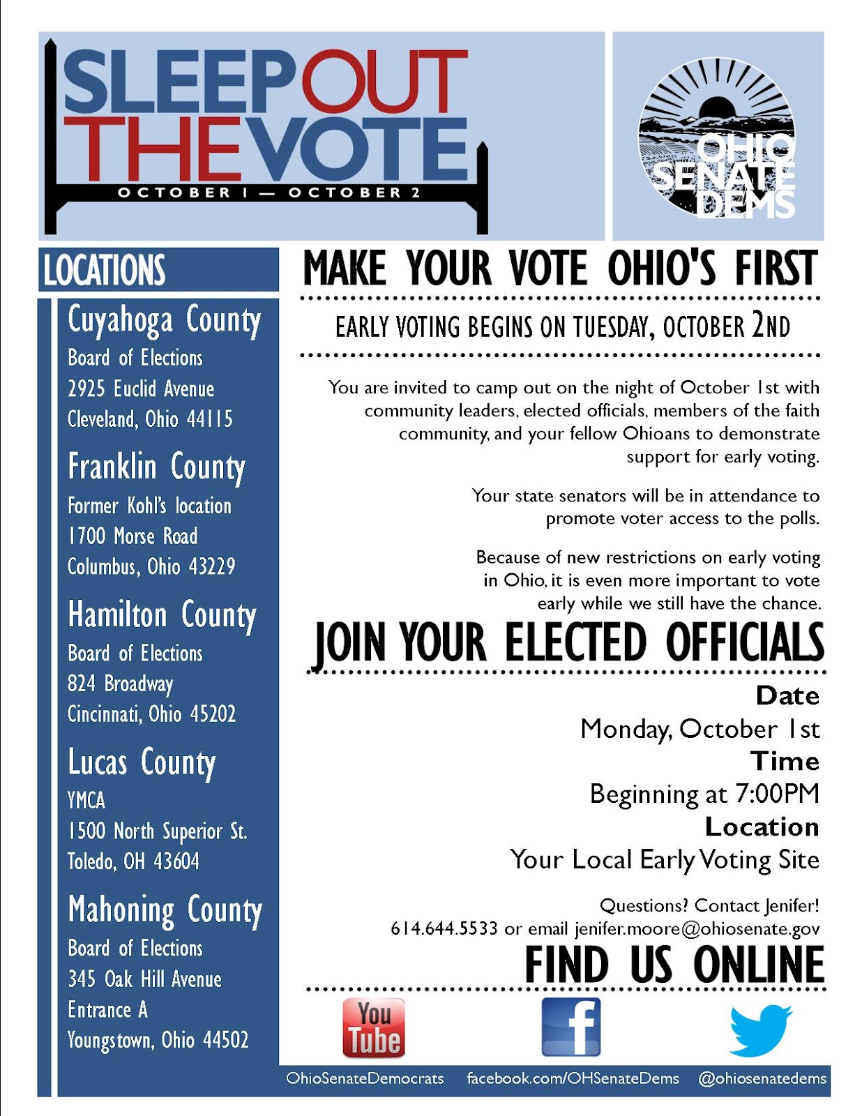 The Ohio Senate Democratic Caucus: Sleep Out the Vote: Make Your Vote ...
