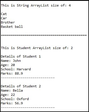 Java Arraylist Example with Source Code