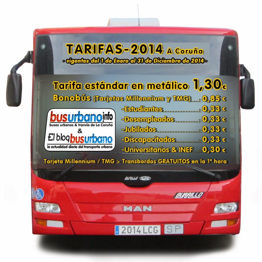Tarifas del bus urbano de Coruña para 2014. Y servicio de Búho en la ...