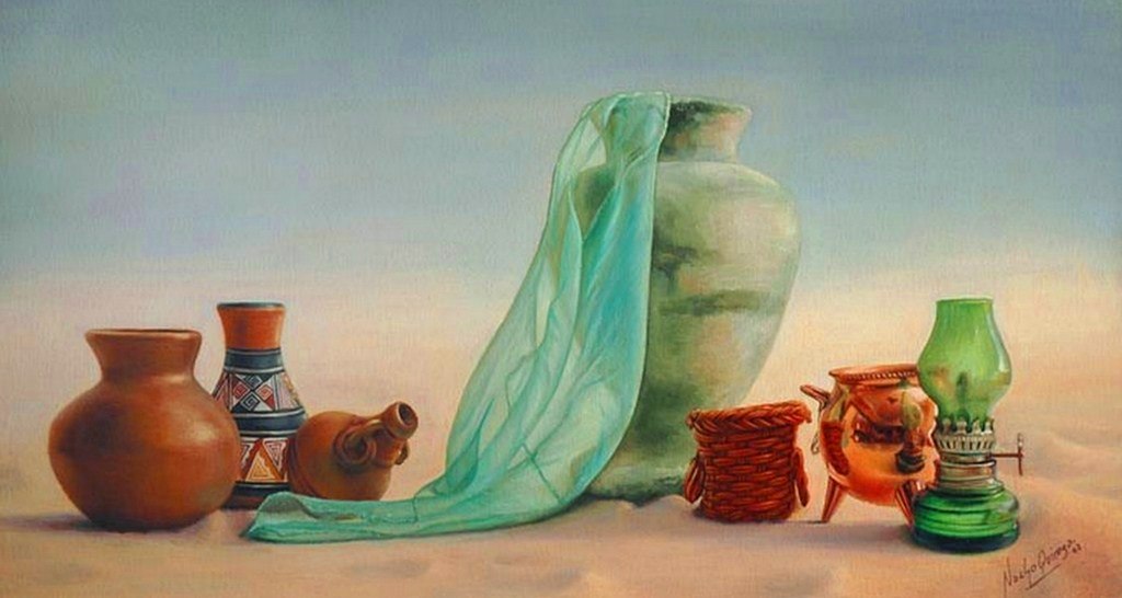 Historia y evolución de la pintura artística : SERIE BODEGONES CON PAISAJES