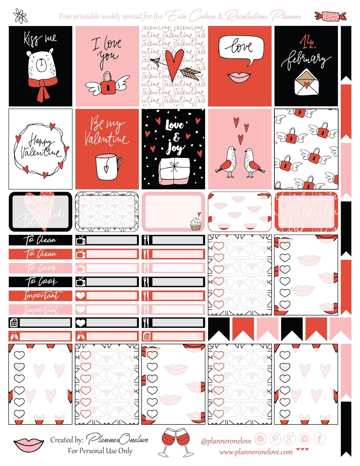 Free Valentine Printable Planner Spread For Erin Condren ...