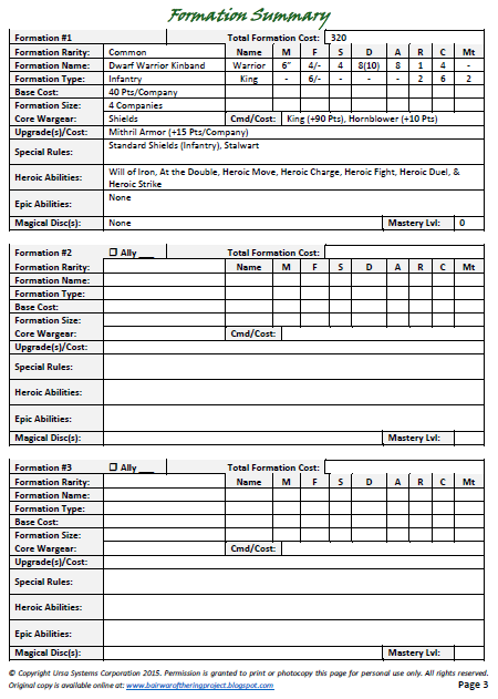 War of the Ring v2 Project: WotR Army Roster Sheet - Available for Download
