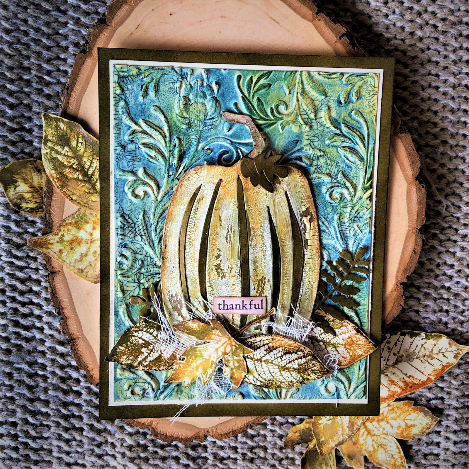 sarascloset: Tim Holtz Thankful Card and Mixed Media 3D Embossing Tutorial