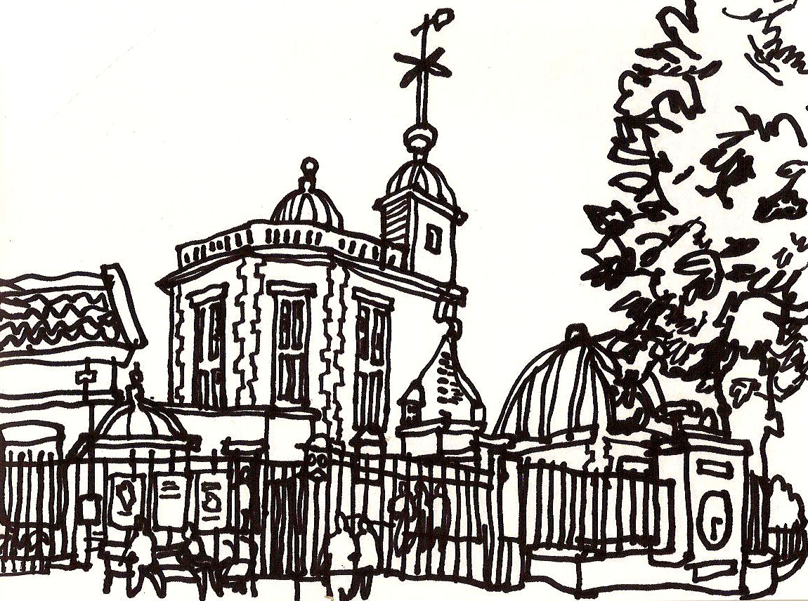 Urban Sketchers London: Royal Observatory, Greenwich: west meets east