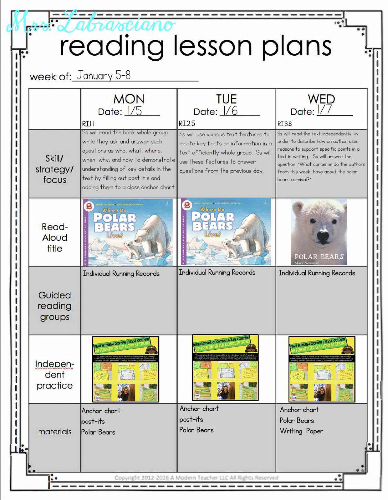 Learning Lessons With Amy Labrasciano: Polar Bears - ELA Lesson Plans #17