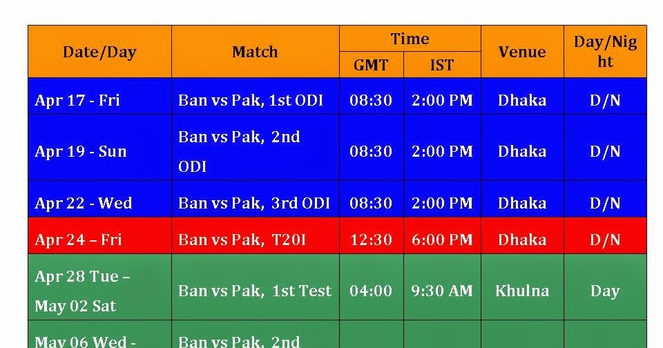Learn New Things: Pakistan tour of Bangladesh 2015 Schedule & Time Table