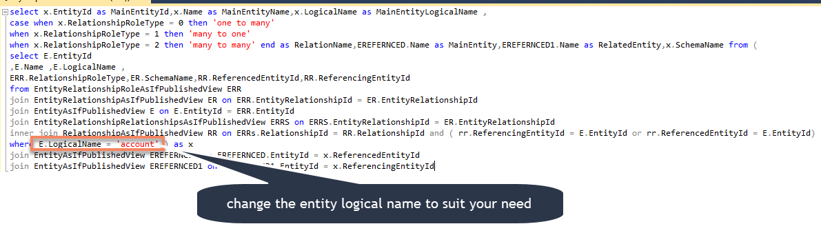Dynamics 365 - CRM: Dynamics 365 : Get Entity Relationship using SQL Query