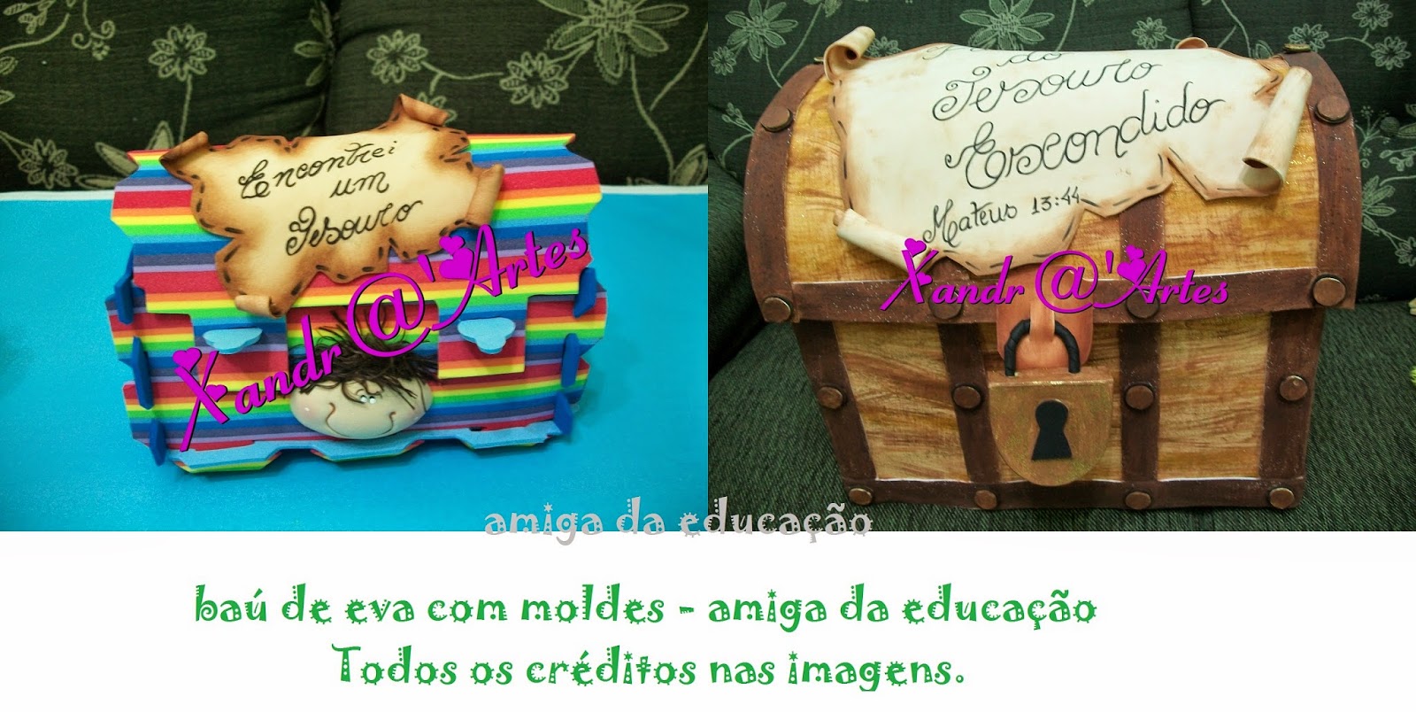 BAÚ DE CAIXA DE PAPEL E BAÚ DE EVA COM PASSO A PASSO E MOLDE ...
