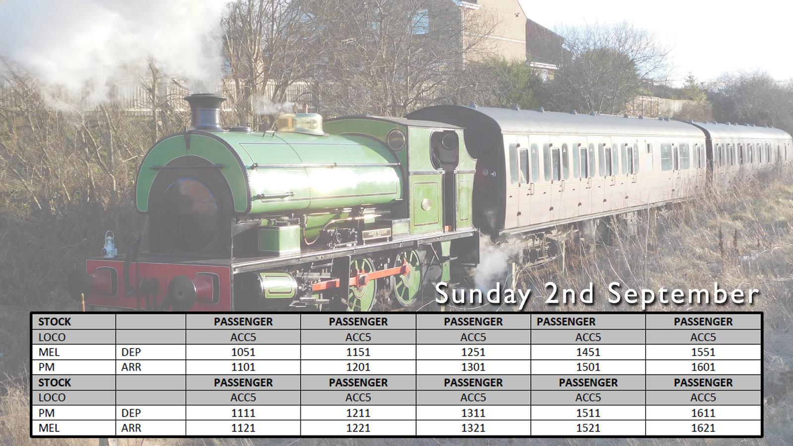 North Tyneside Steam Railway: ABR - Sunday Timetable