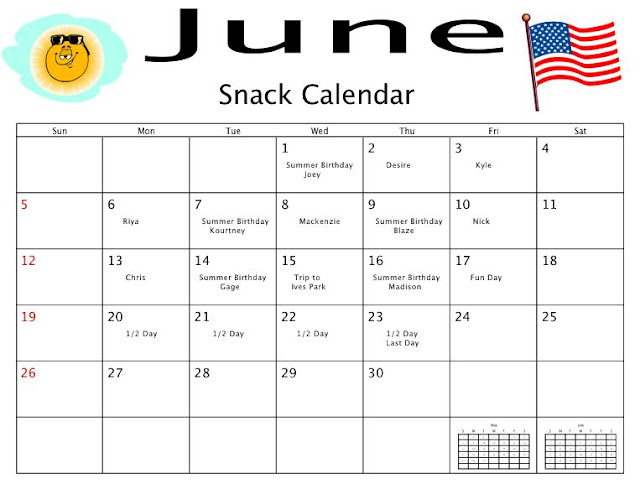 Ms. Frick's Kindergarten Room 106: Snack Calendar