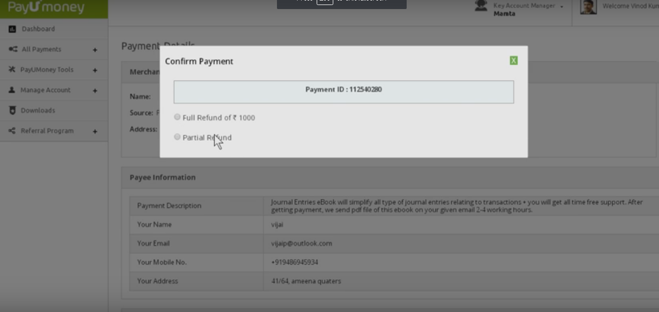 How to Refund Customer's Money with PayuMoney | Accounting Methods