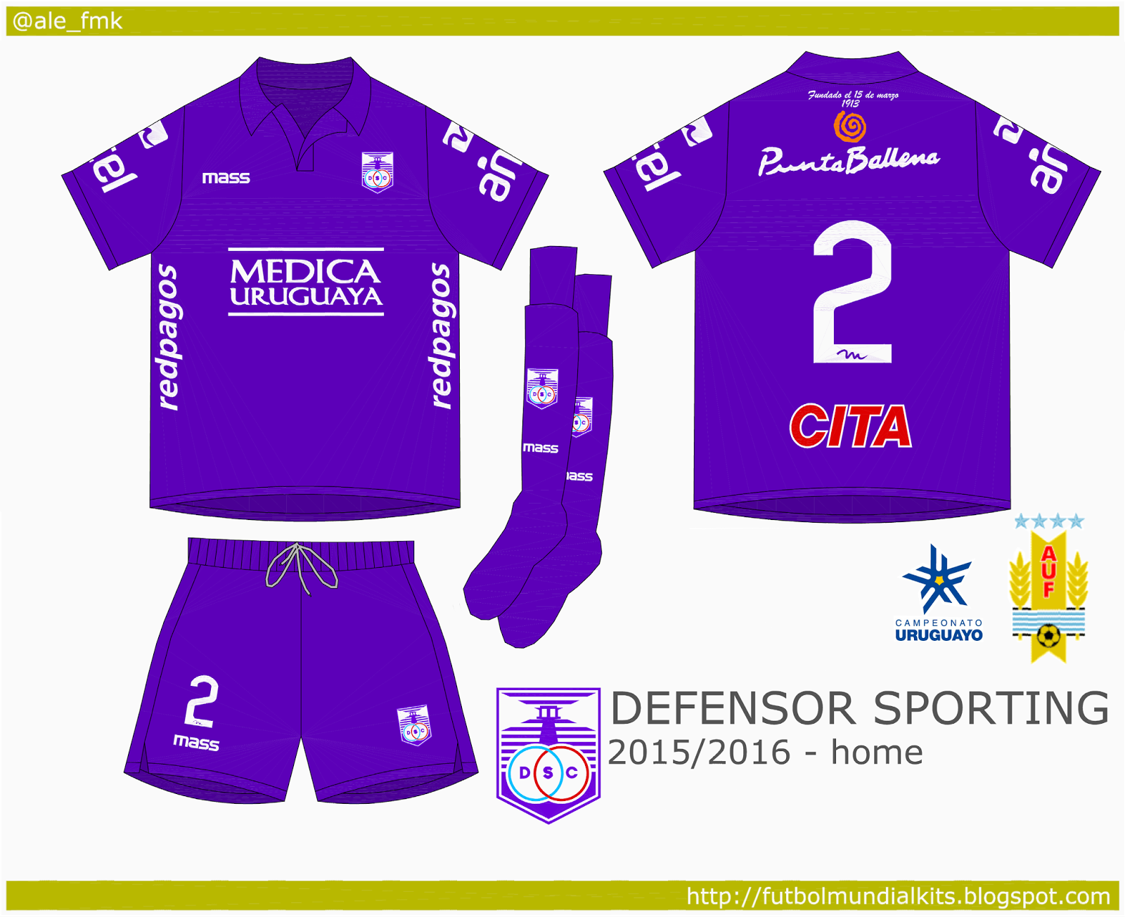 Fútbol Mundial Kits - Uruguay: Defensor Sporting - 2015/2016 (home y away)