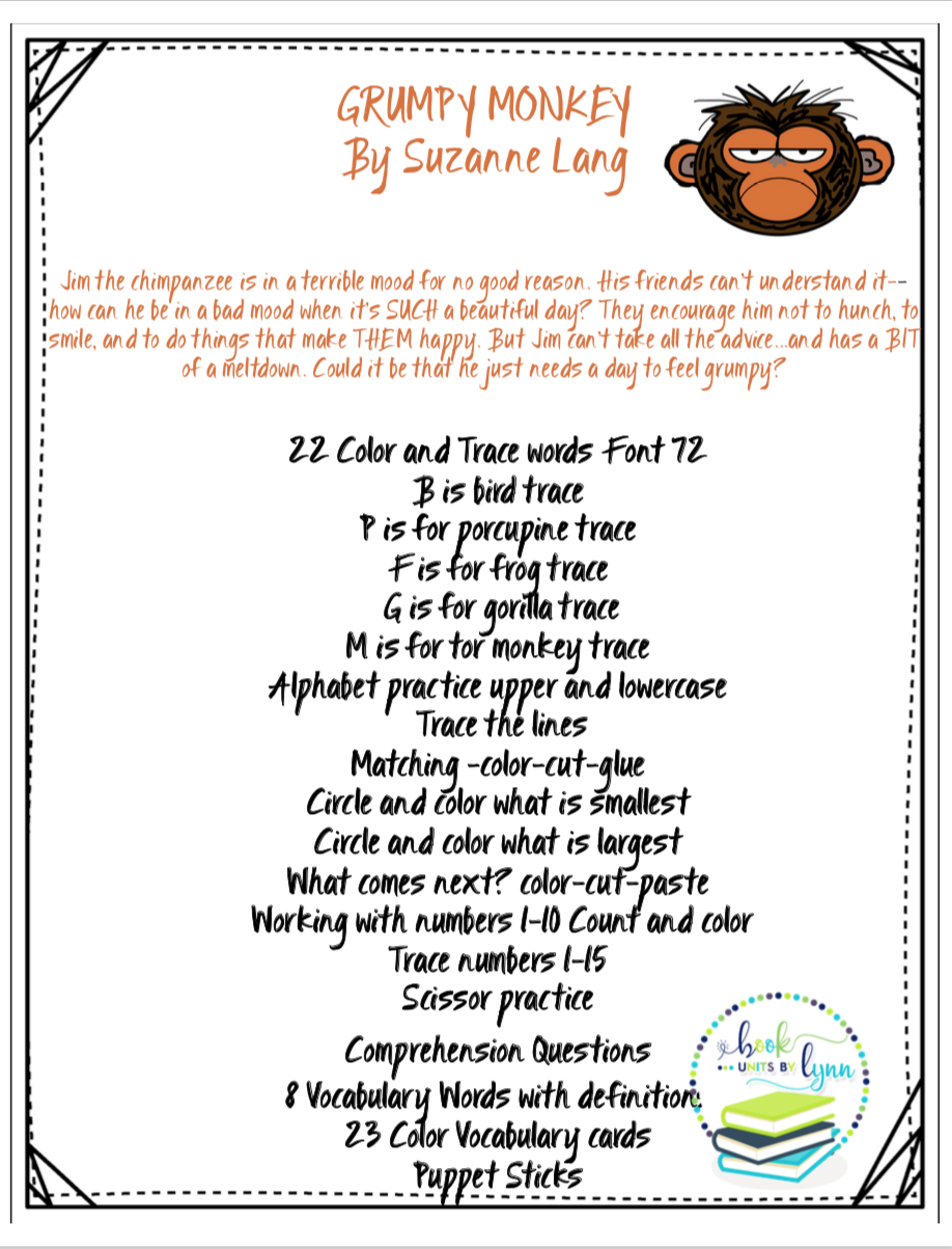 GRUMPY MONKEY BOOK UNIT ~ Book Units by Lynn
