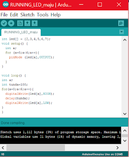 APLIKASI PROGRAM ARDUINO UNO: Running LED berbasis Arduino UNO