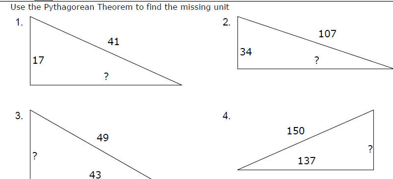 Mr. Howards ESOL Math: 8th Homework 12/4/12 Pythagorean Theorem Missing ...