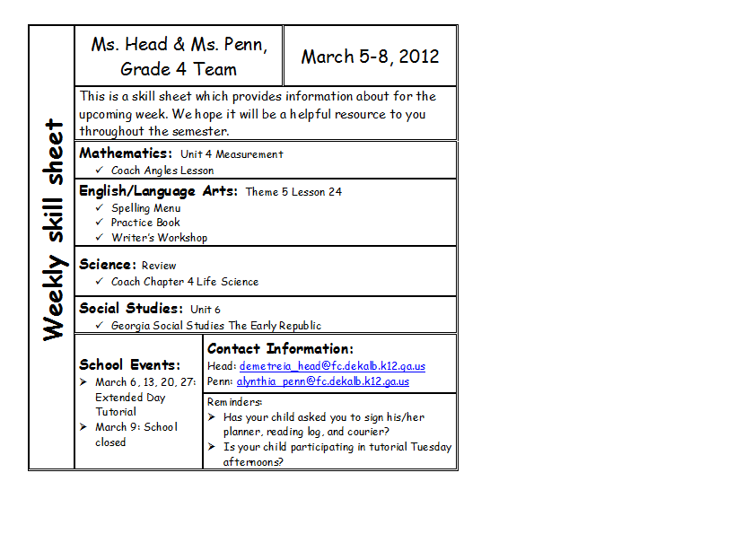 Fresh 4th Grade: Week 28 Skill Sheet