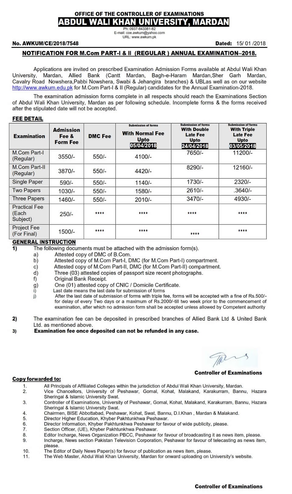 Abdul Wali Khan University Mardan: Notification For M.A/M.Sc/M.Com ...