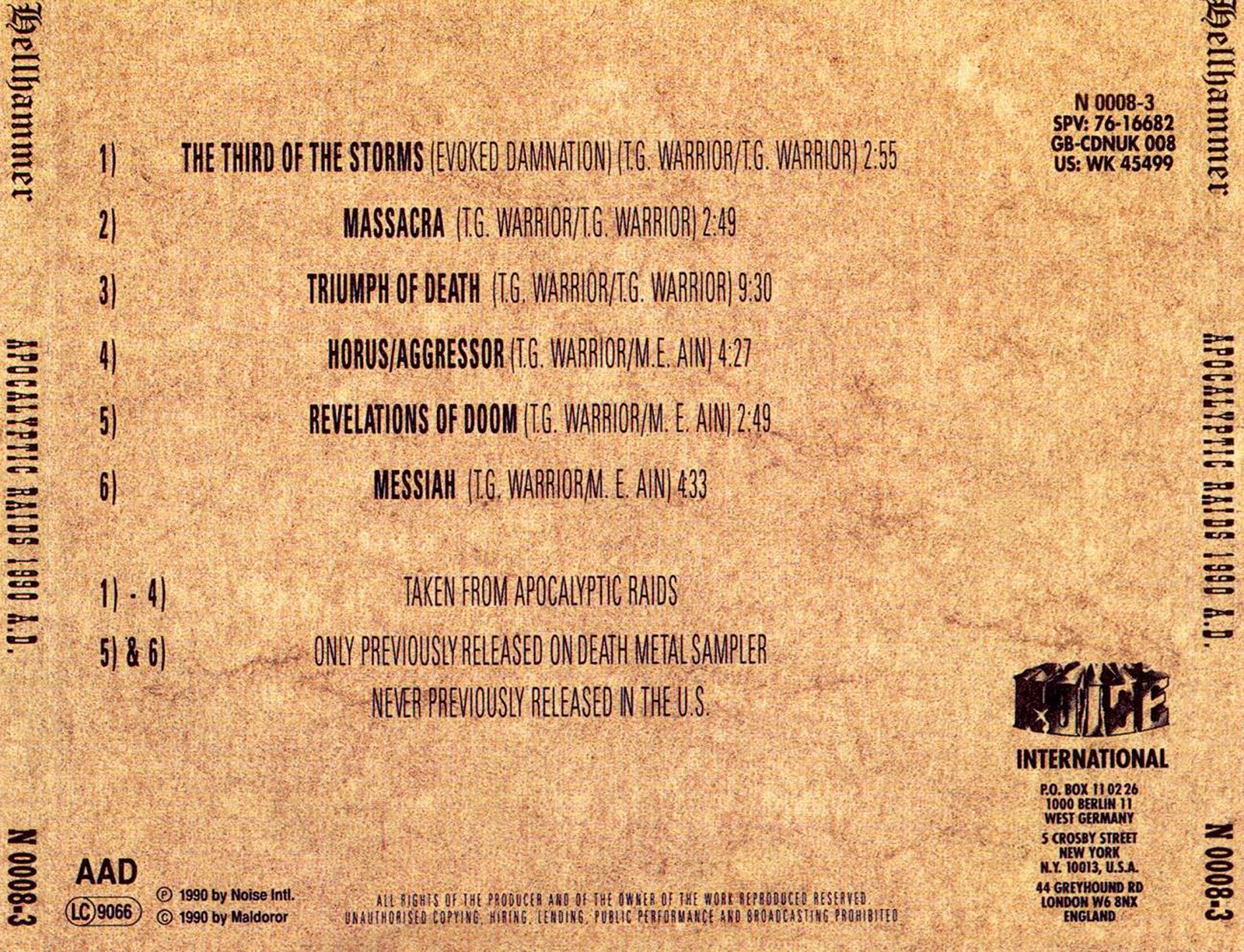 THE ARRIVAL: Hellhammer - Apocalyptic Raids 1990 A.D. [1990]