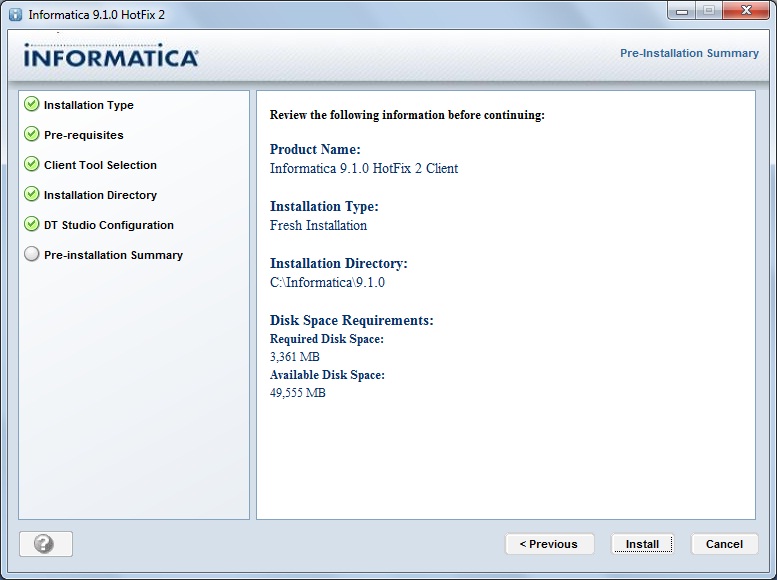 10) Check the Pre-Installation Summary.